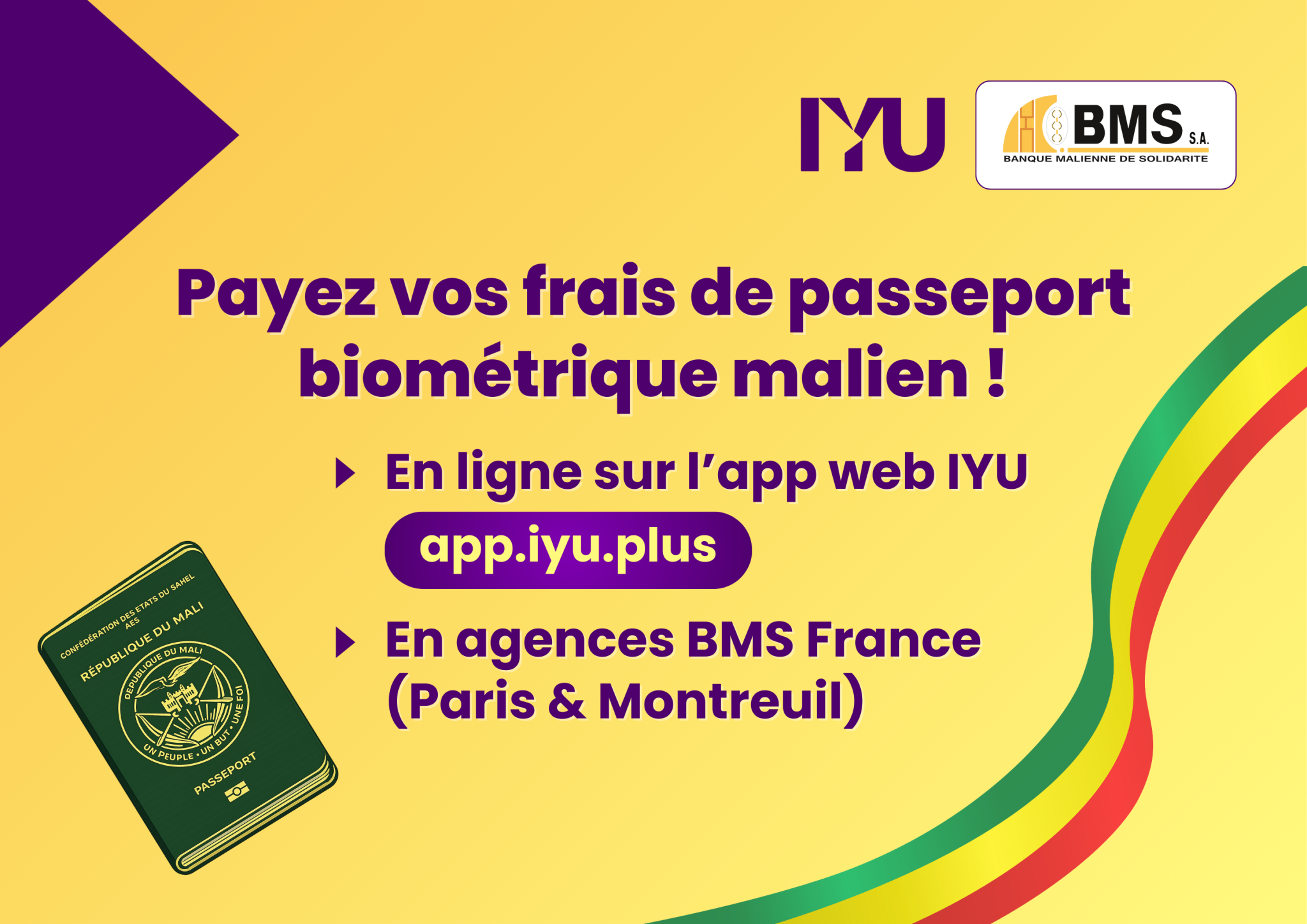 Payez vos frais de passeport malien avec IYU et BMS - IYU